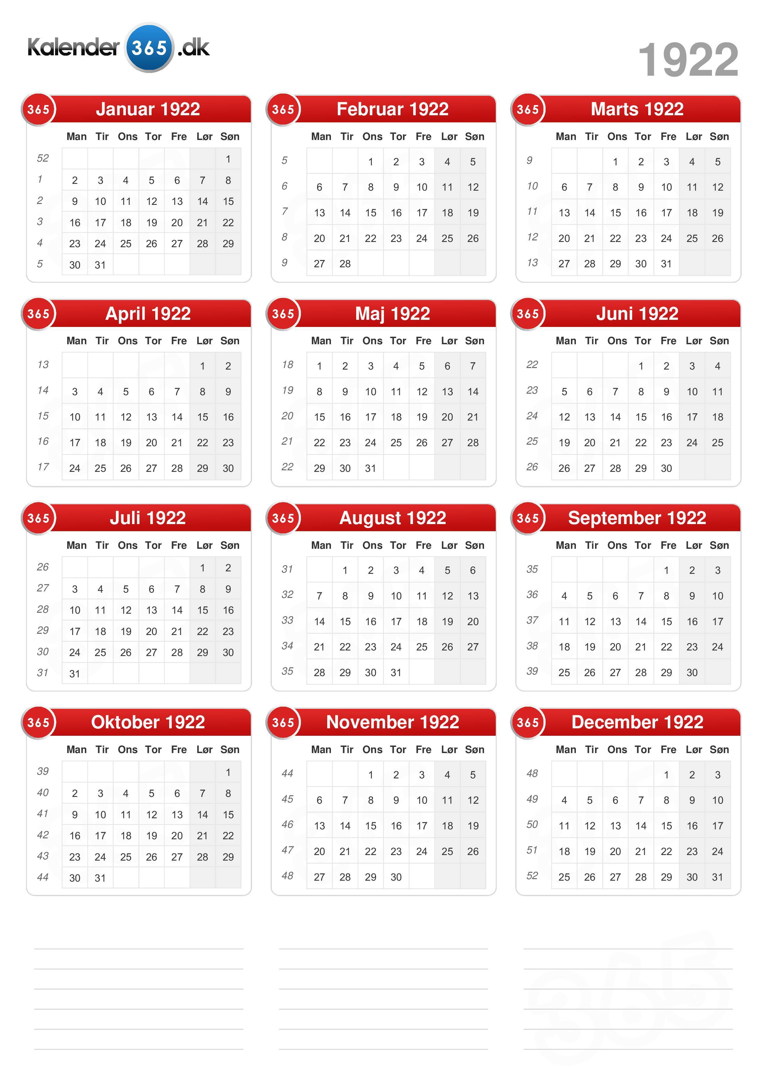 Kalender 1922