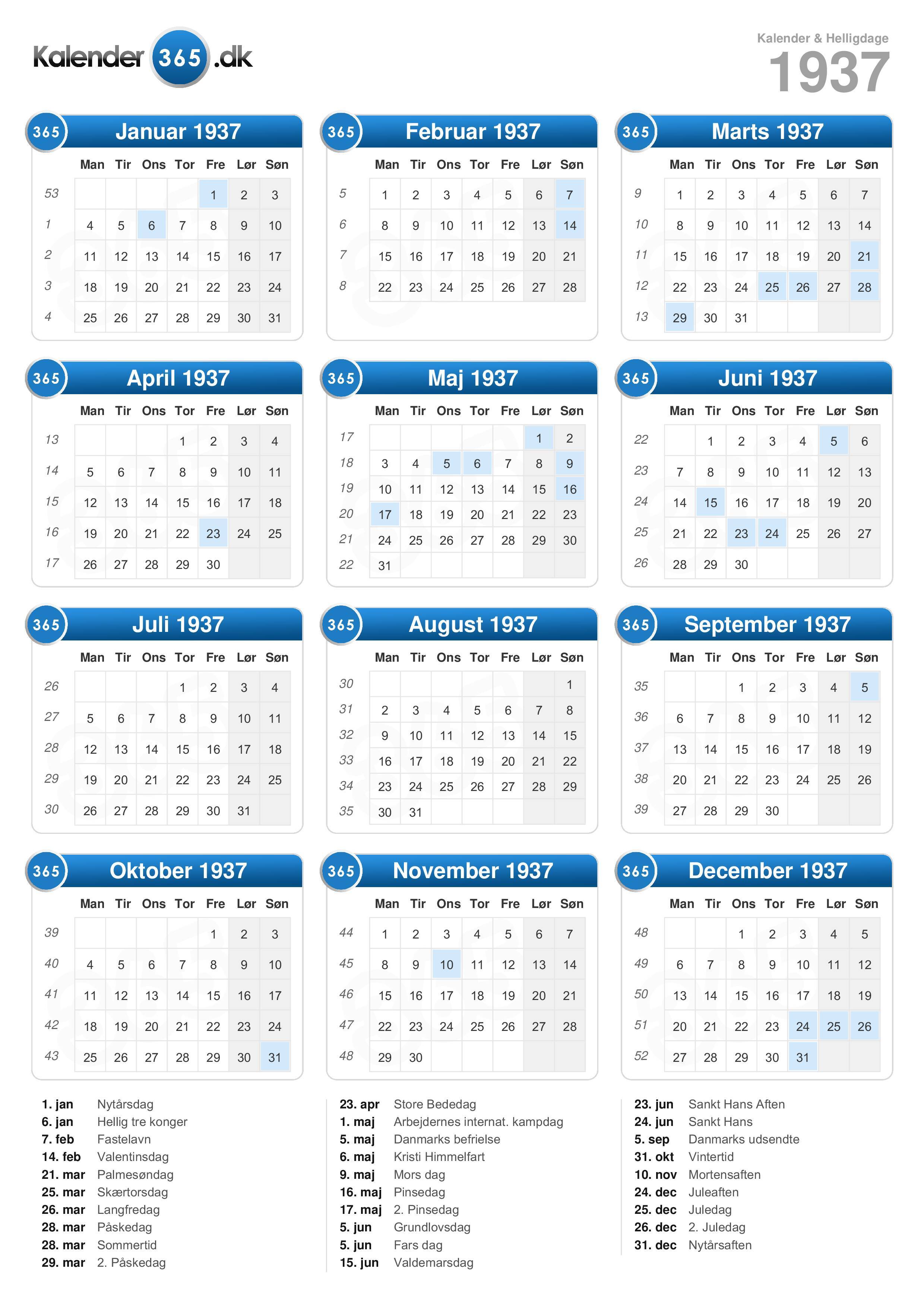 Kalender 1937