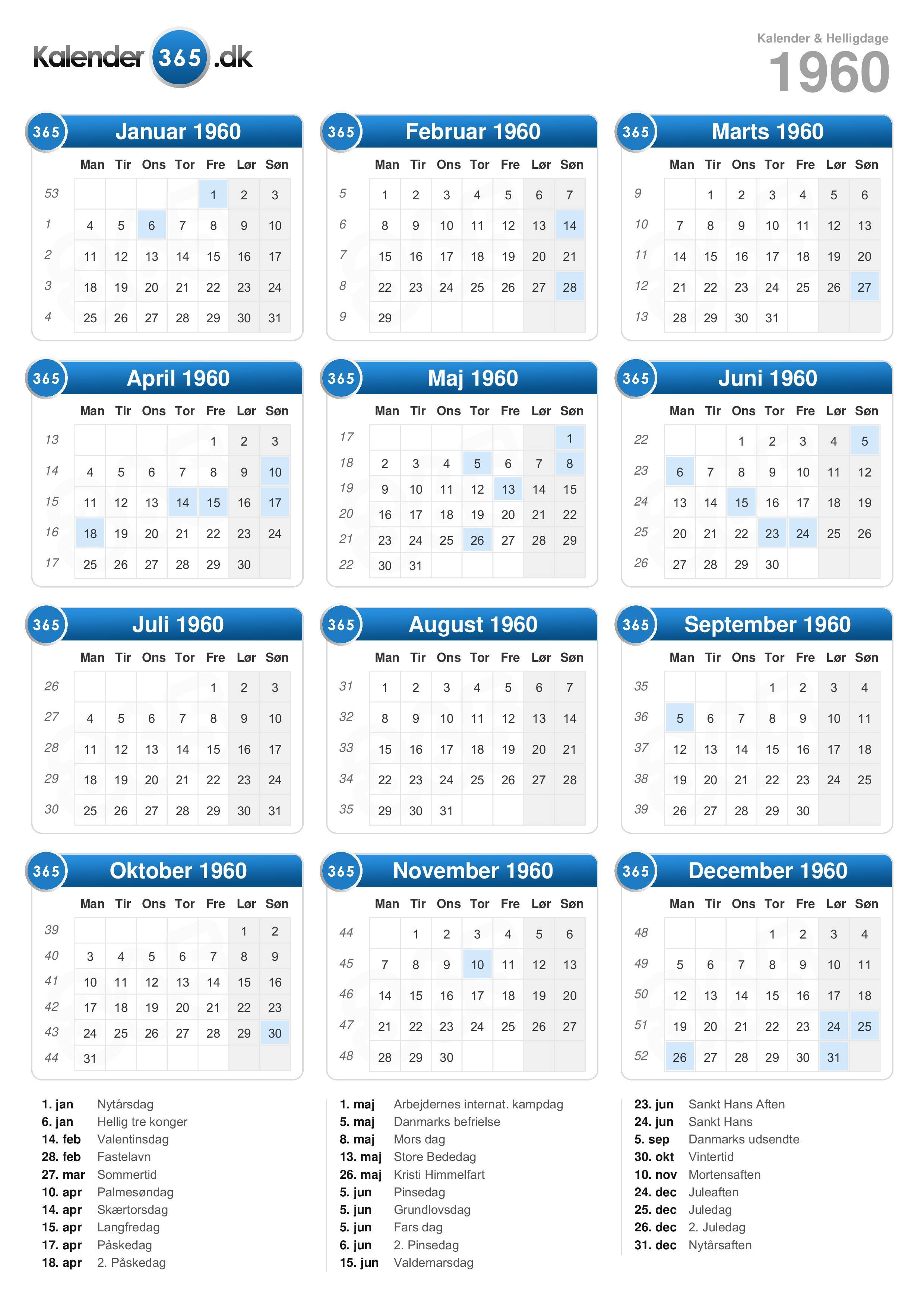Kalender 1960