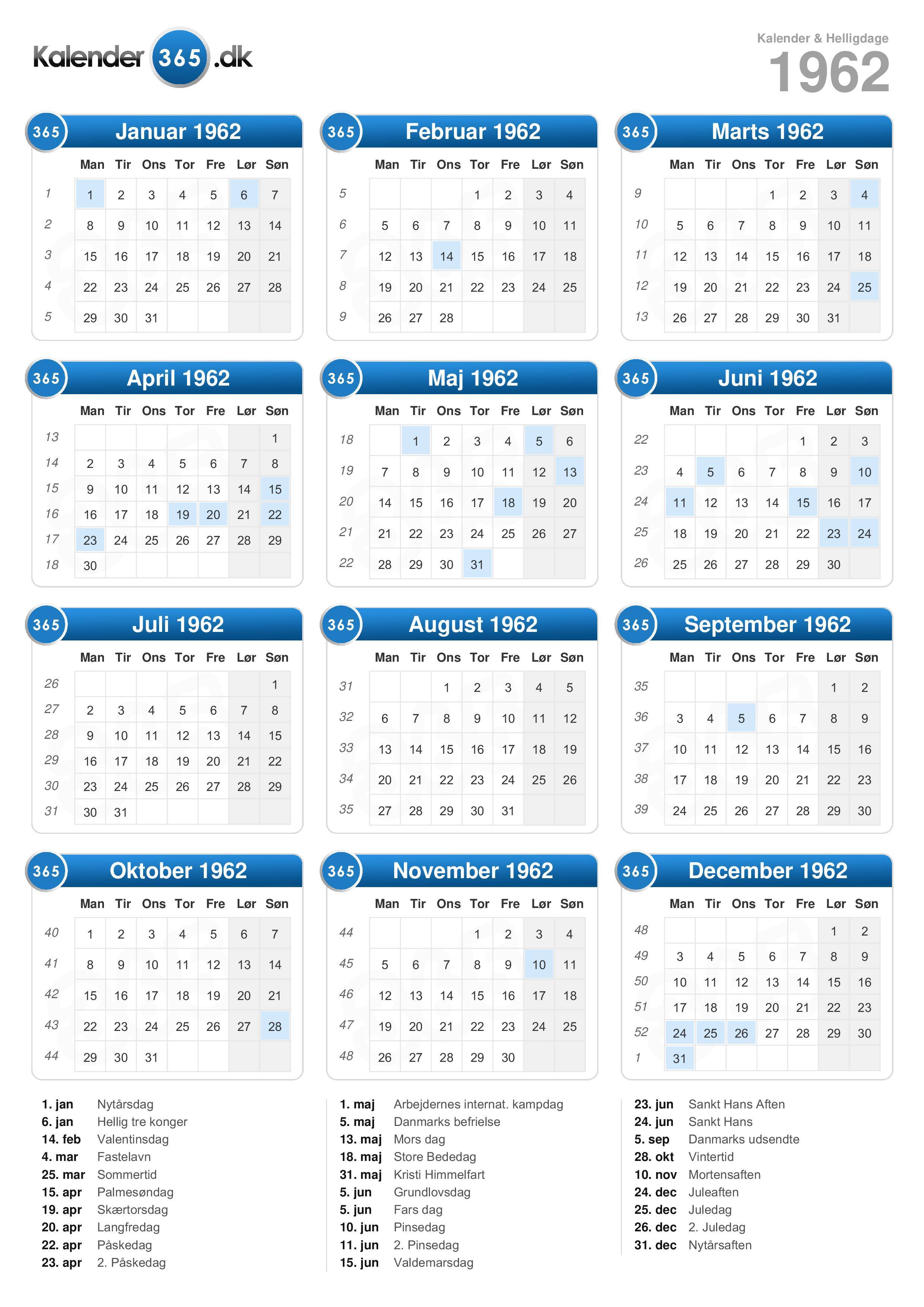 Kalender 1962