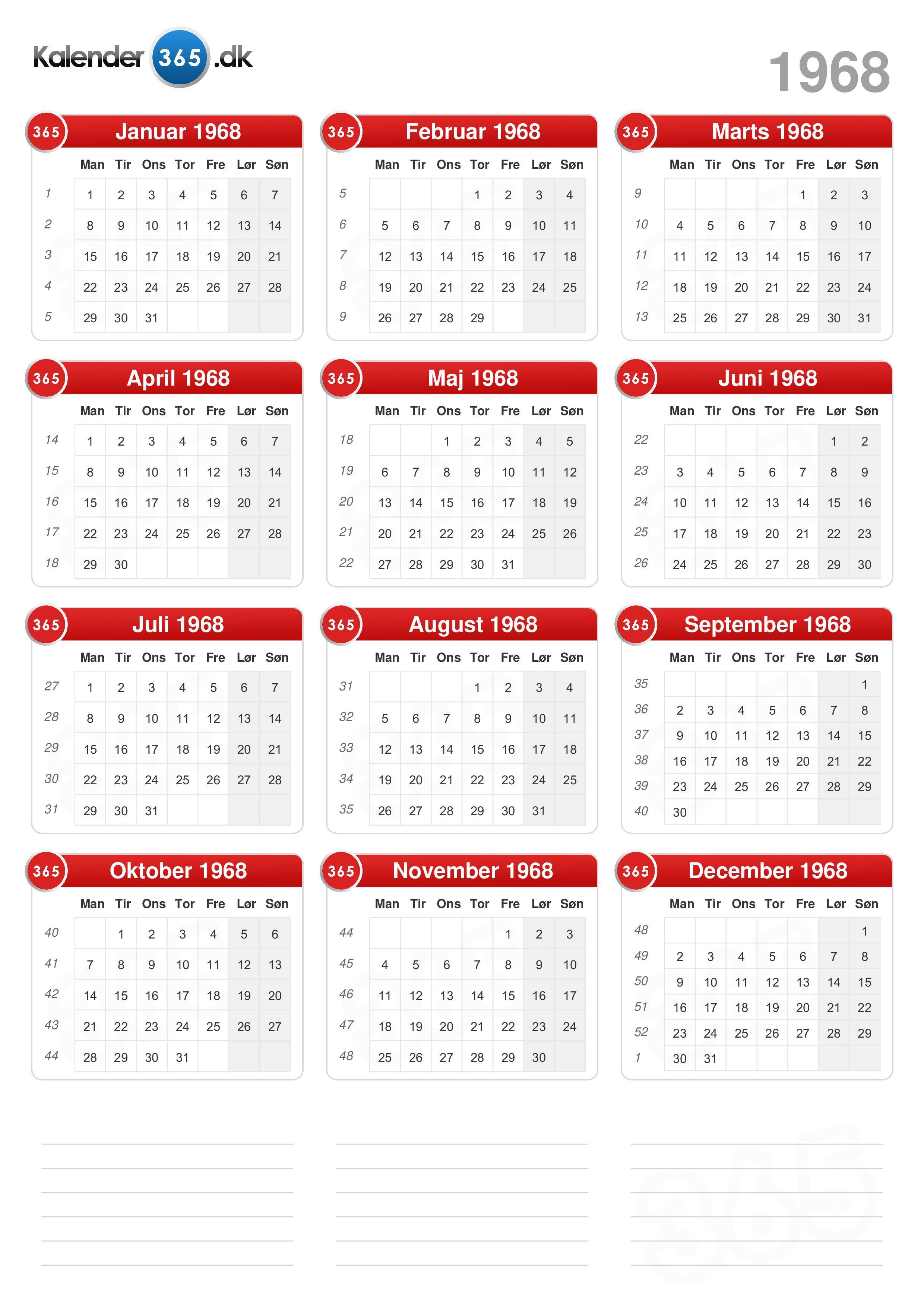 Kalender 1968