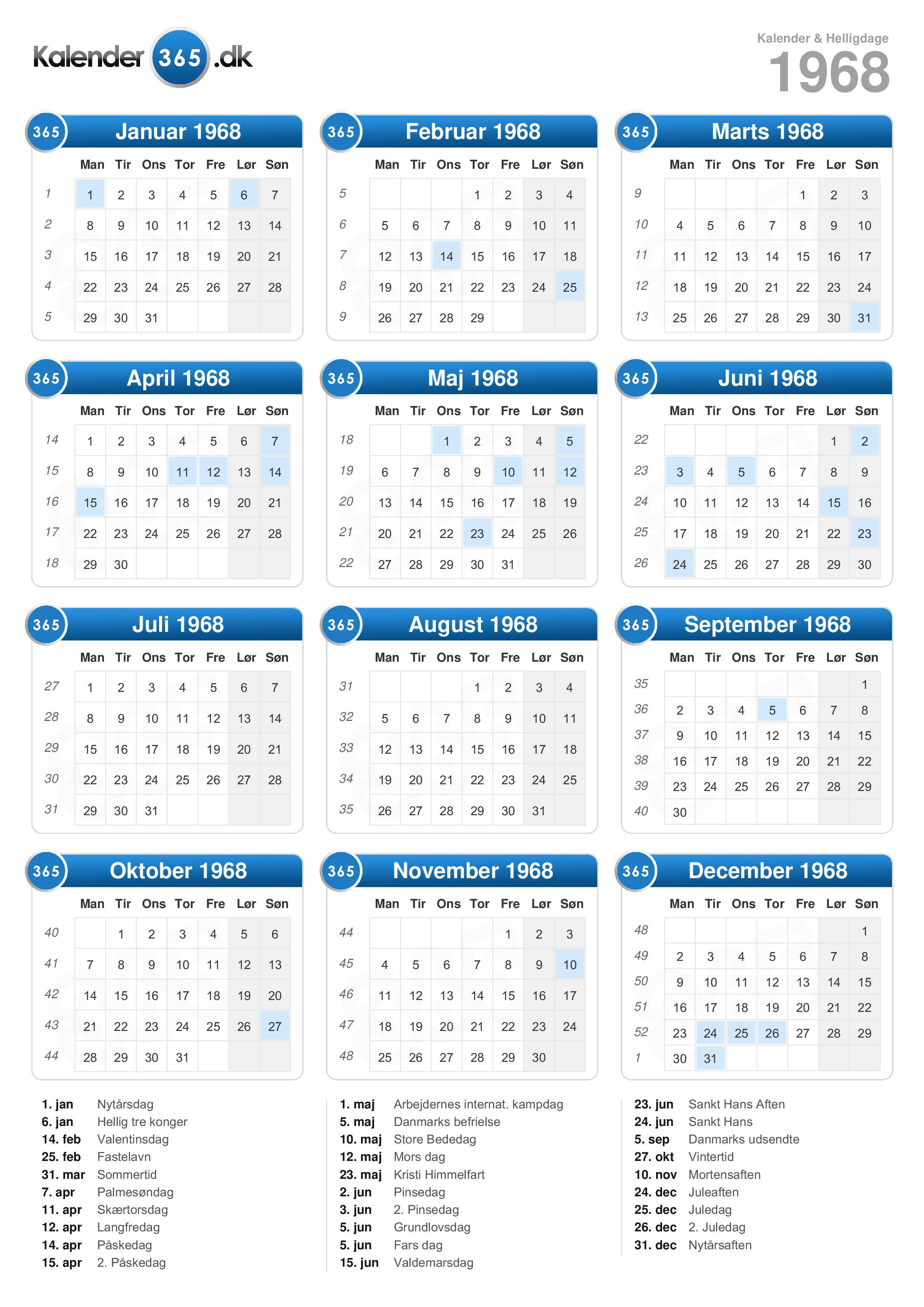 Kalender 1968