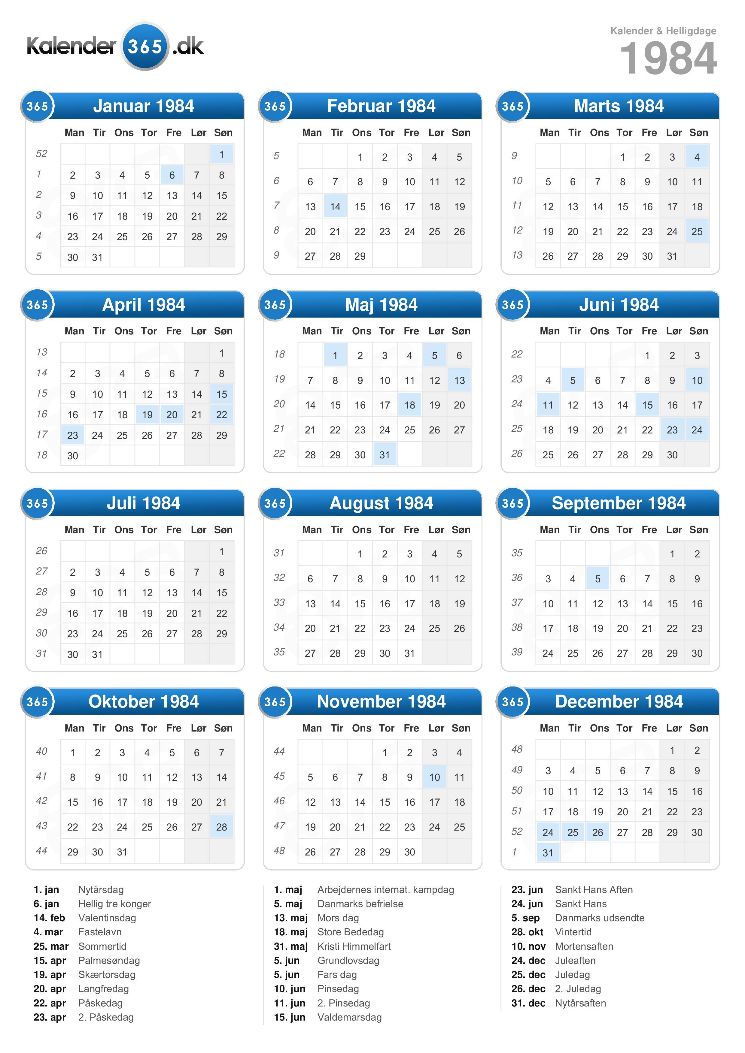 Kalender 1984