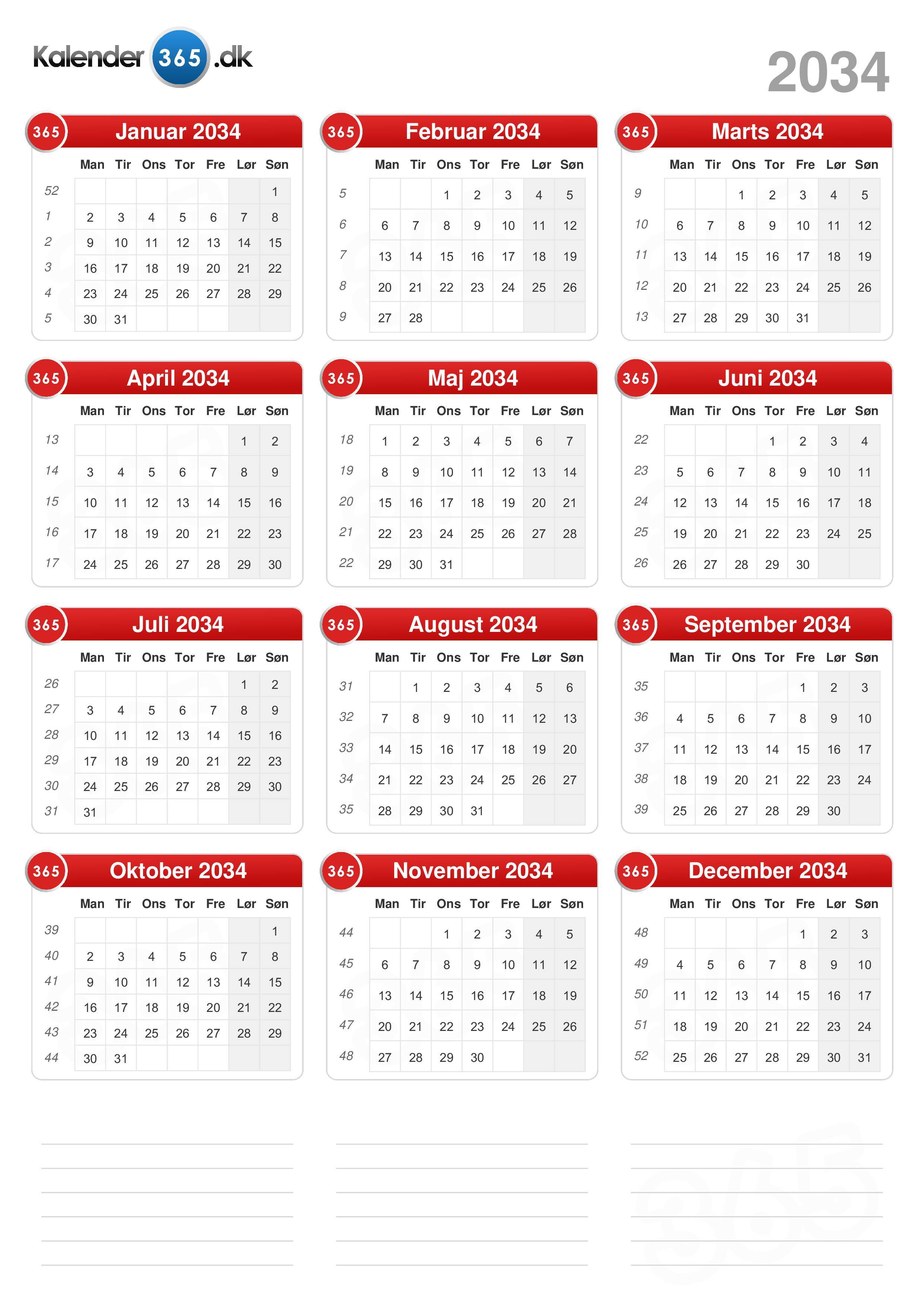 Kalender 2034
