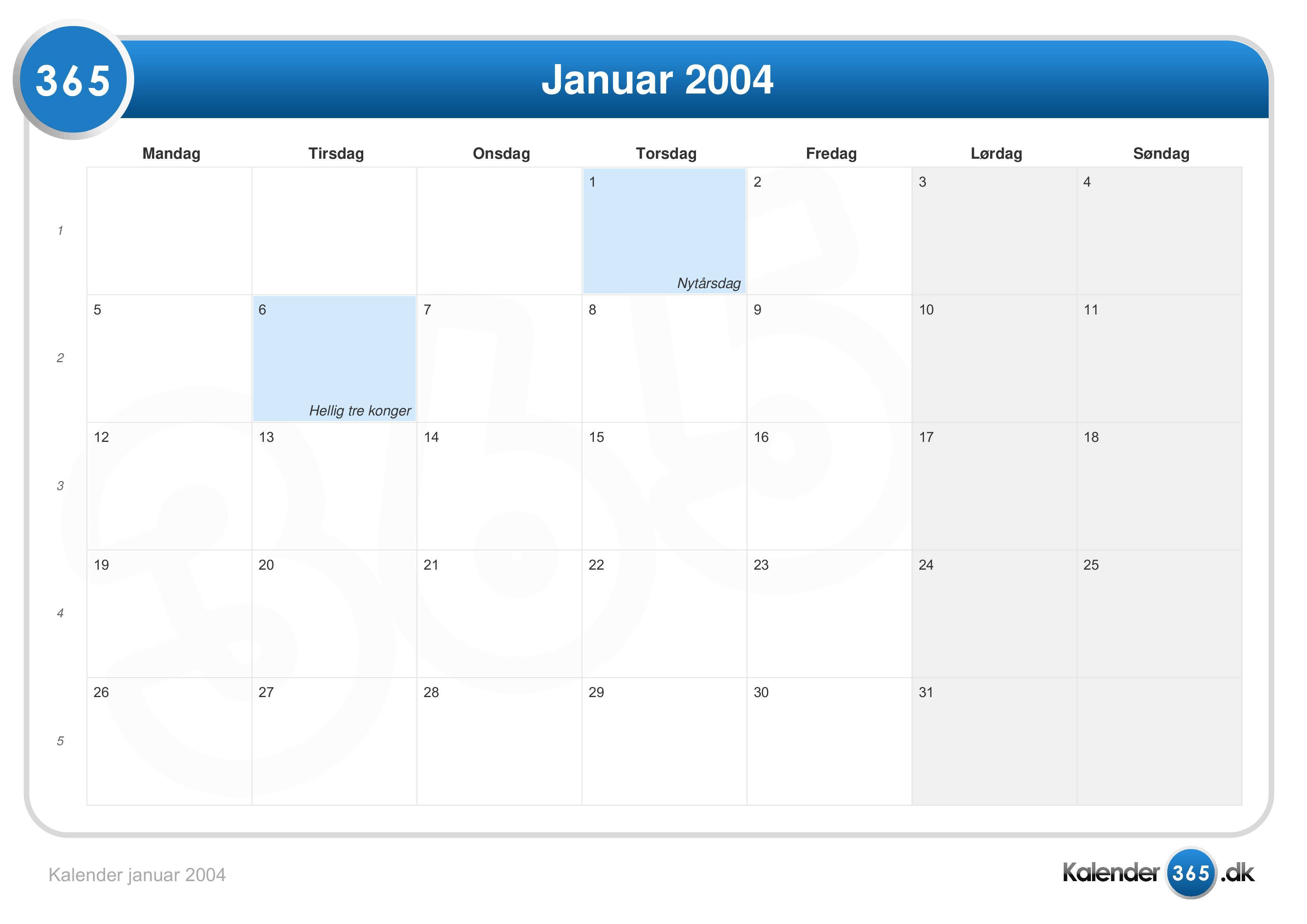 Kalender januar 2004